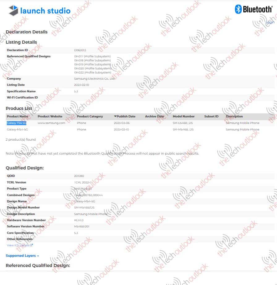 Samsung Galaxy F54 5G mobile phone appeared on the Bluetooth SIG ...