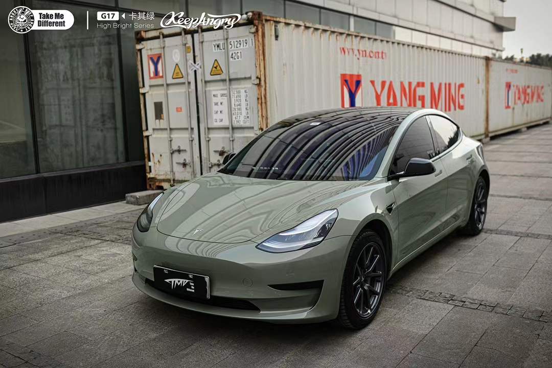 Tesla Model3-TMD tide brand color change film khaki green - iNEWS