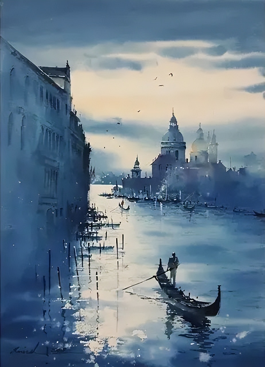 The sunset in this group of watercolors is really beautiful and ...