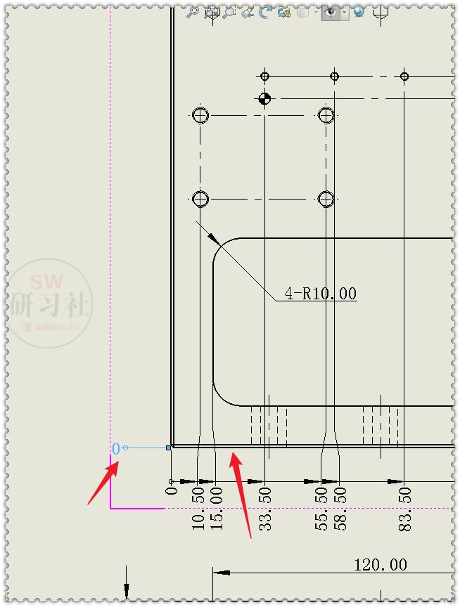SolidWorks marks hole positions with horizontal and vertical dimension ...