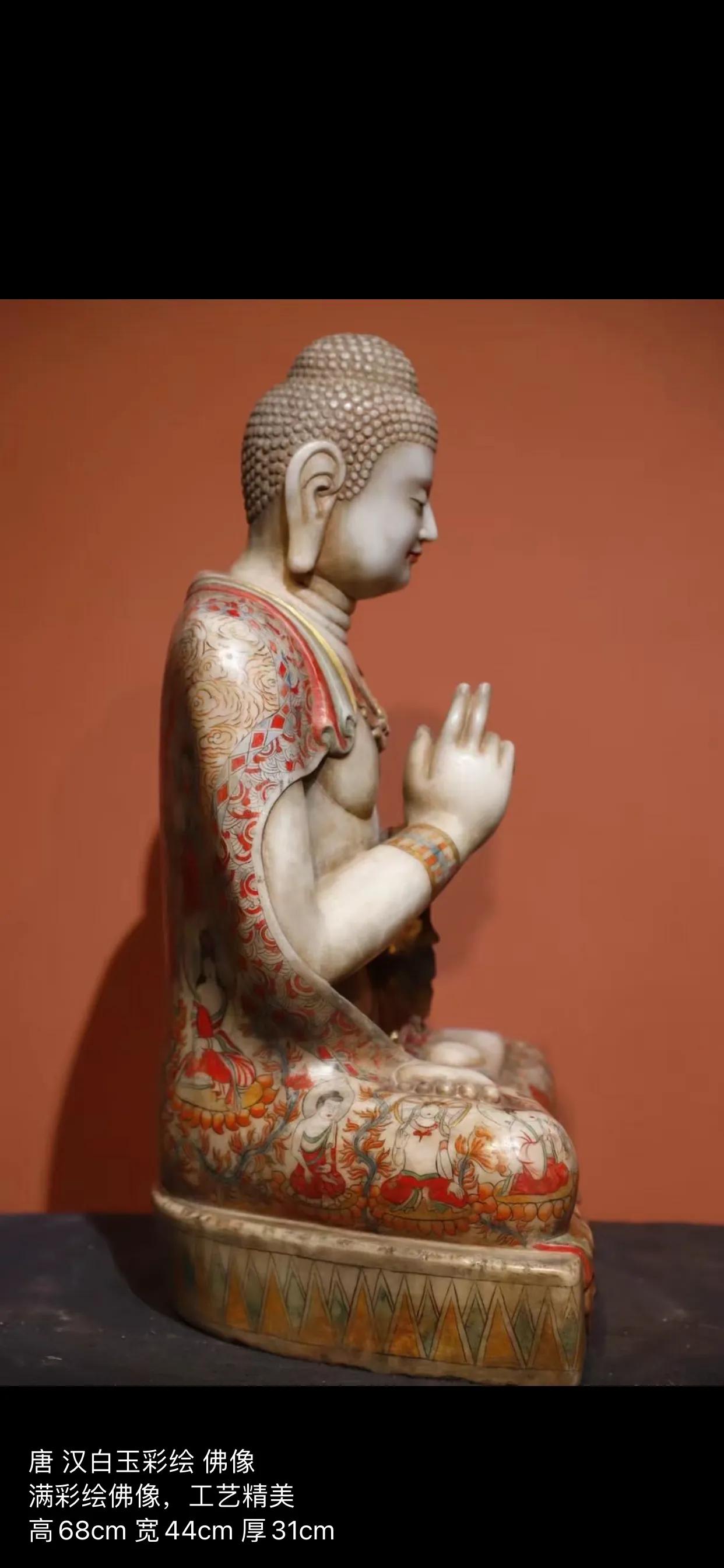 Tang Han White Marble Painted Buddha Statue Full Painted Buddha Statue ...