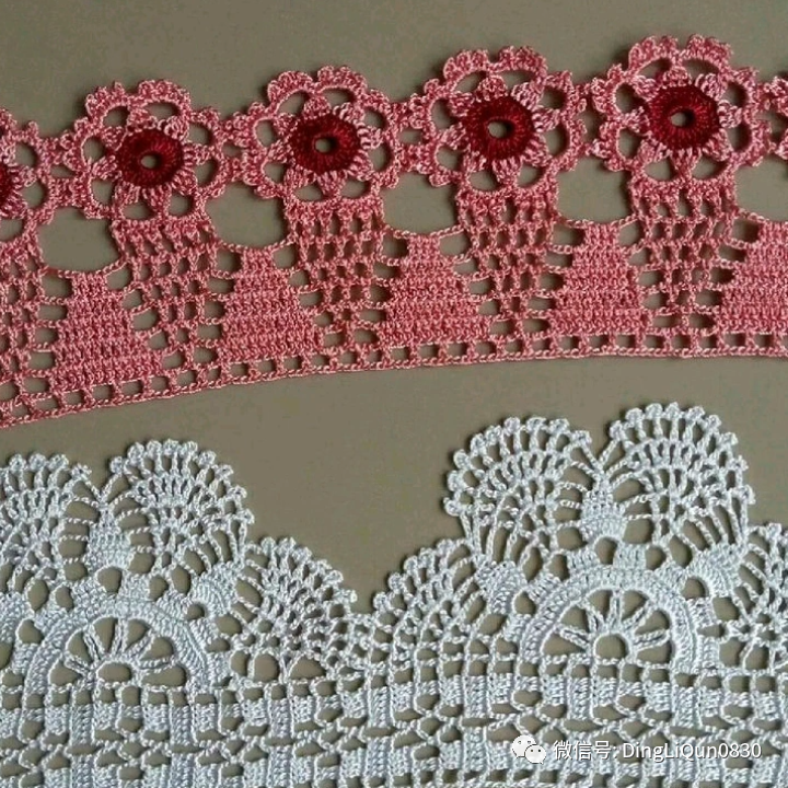 "Knitting Works" a series of towel-edge lace samples woven with fine ...