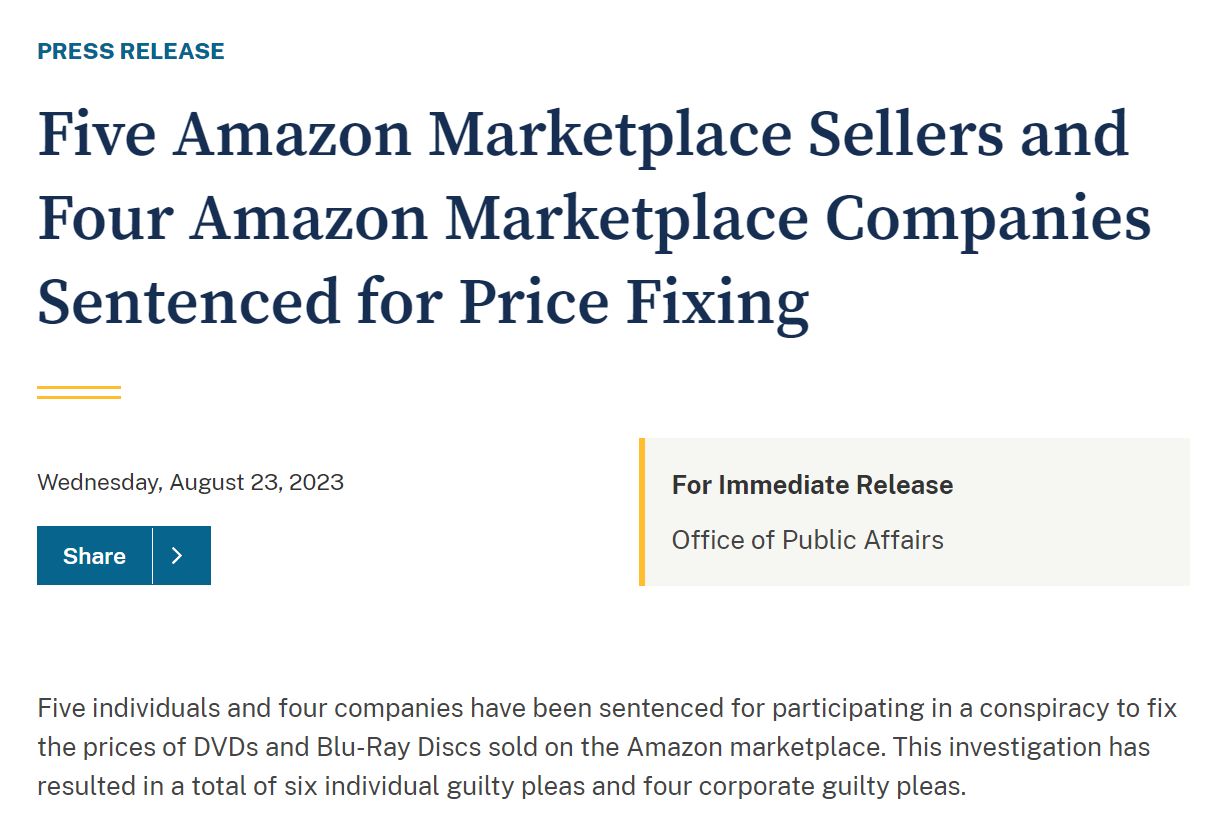 Five Amazon sellers were caught for price fixing! The maximum sentence ...