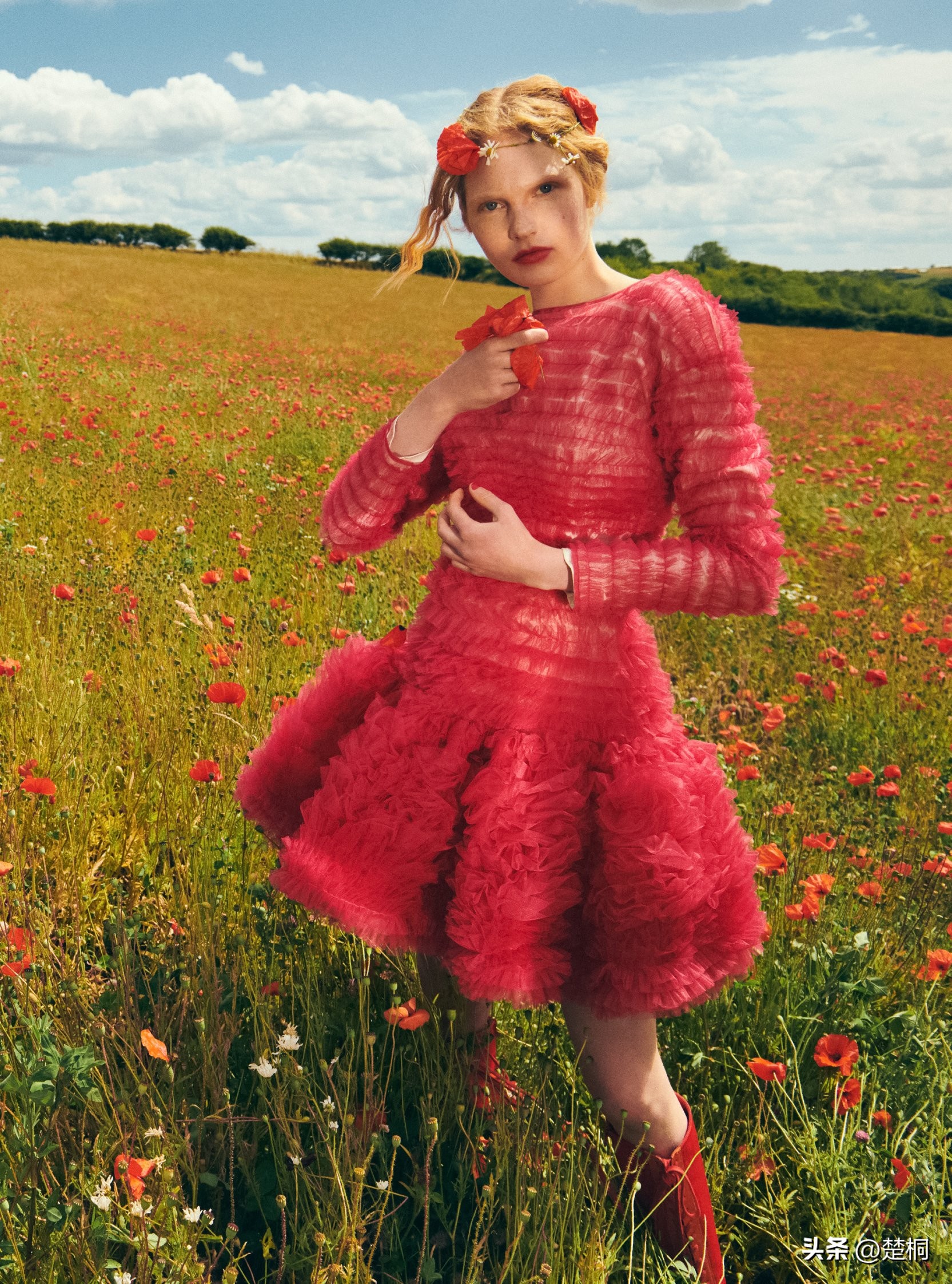 Dutch supermodel Livy Asovin, red dress and flower sea fashion ...