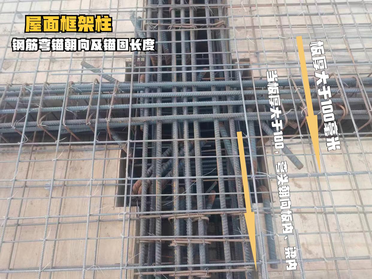 Where does the roof frame column steel bar bend anchor bend face and ...