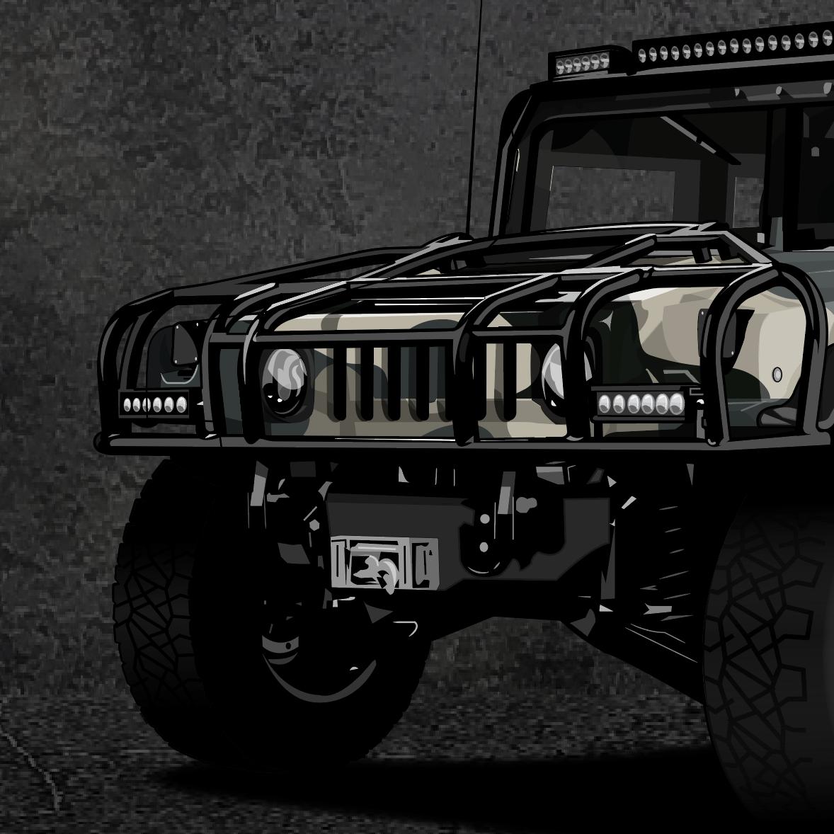 Benjamin hand-painted car wallpaper illustration Hummer M1 R military ...