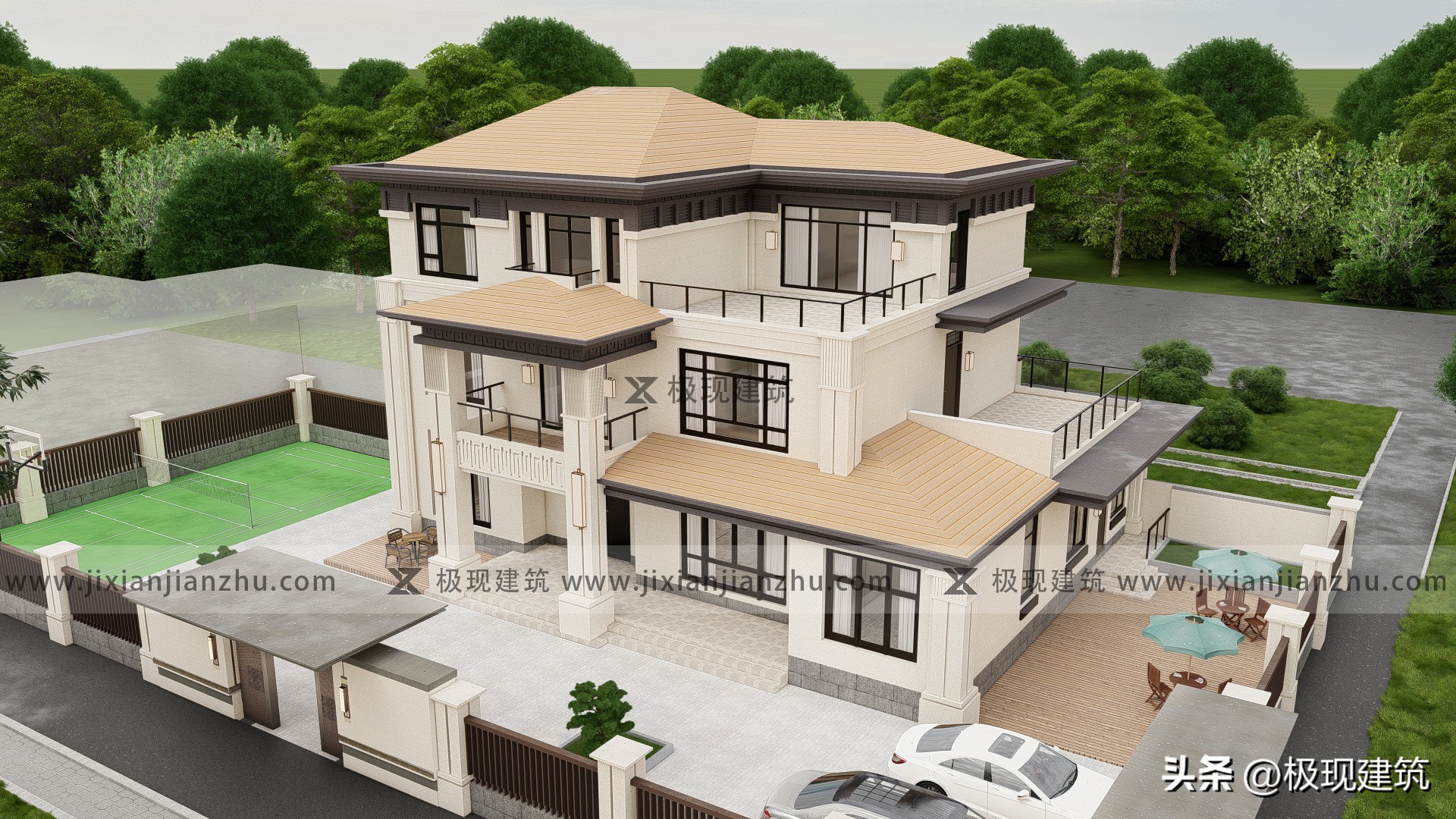 Three-story new Chinese-style self-built villa (rendering + floor plan ...