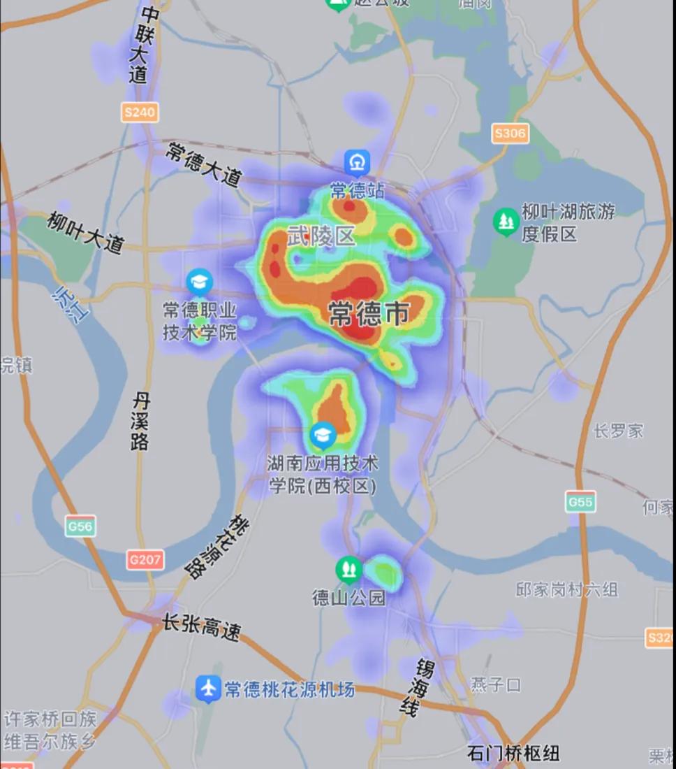 Heat map of three cities at the same scale: Yueyang, Changde, Hengyang ...