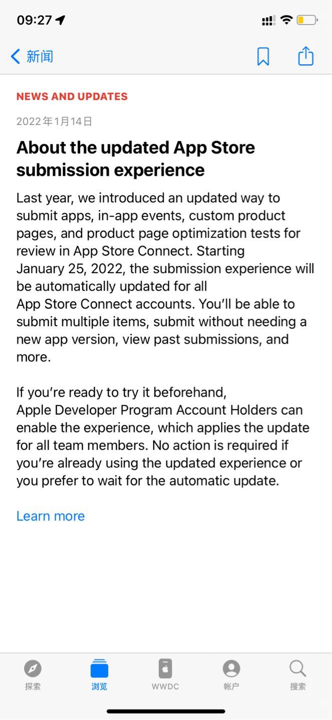 Apple: The App Store submission experience was updated on January 25 ...