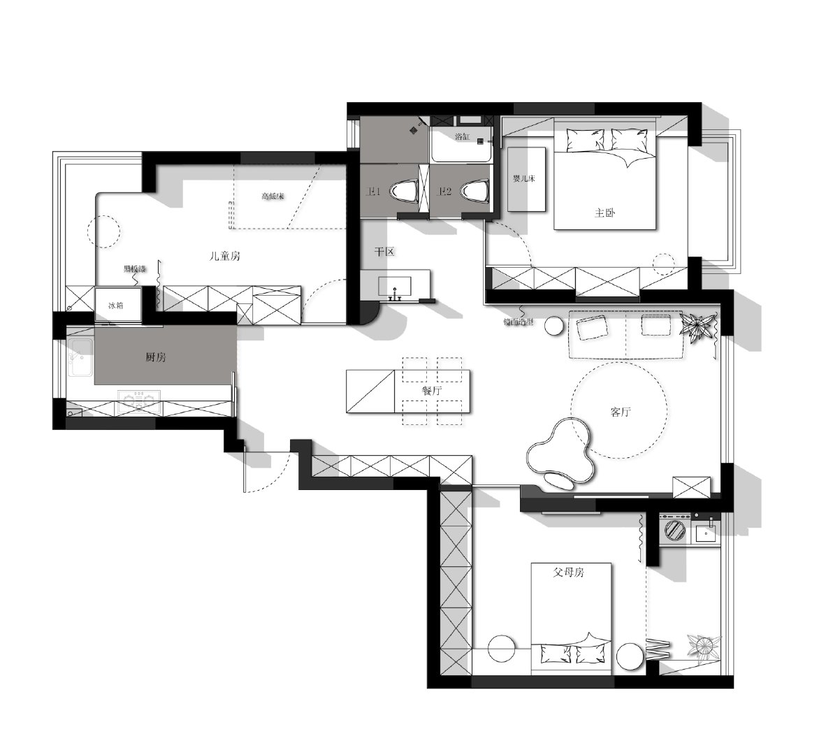 114㎡ Mix and match style of modern, Nanyang and light retro elements ...
