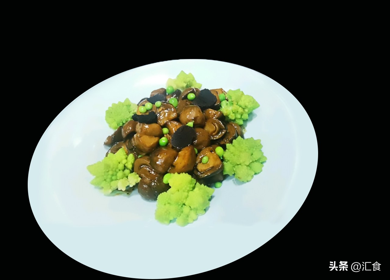 Braised abalone with wild rice stem, fried silver cod with fresh lily, braised straw mushroom ...