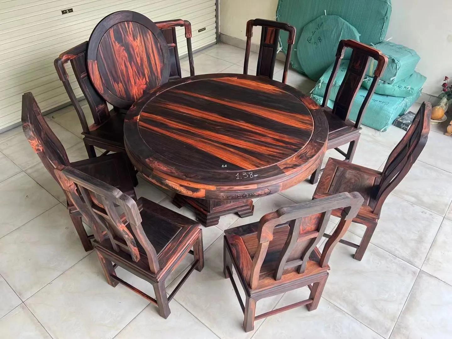 Laos Big Red Rosewood (Cozhi Dalbergia) 1m 38 Round Table with 8 ...