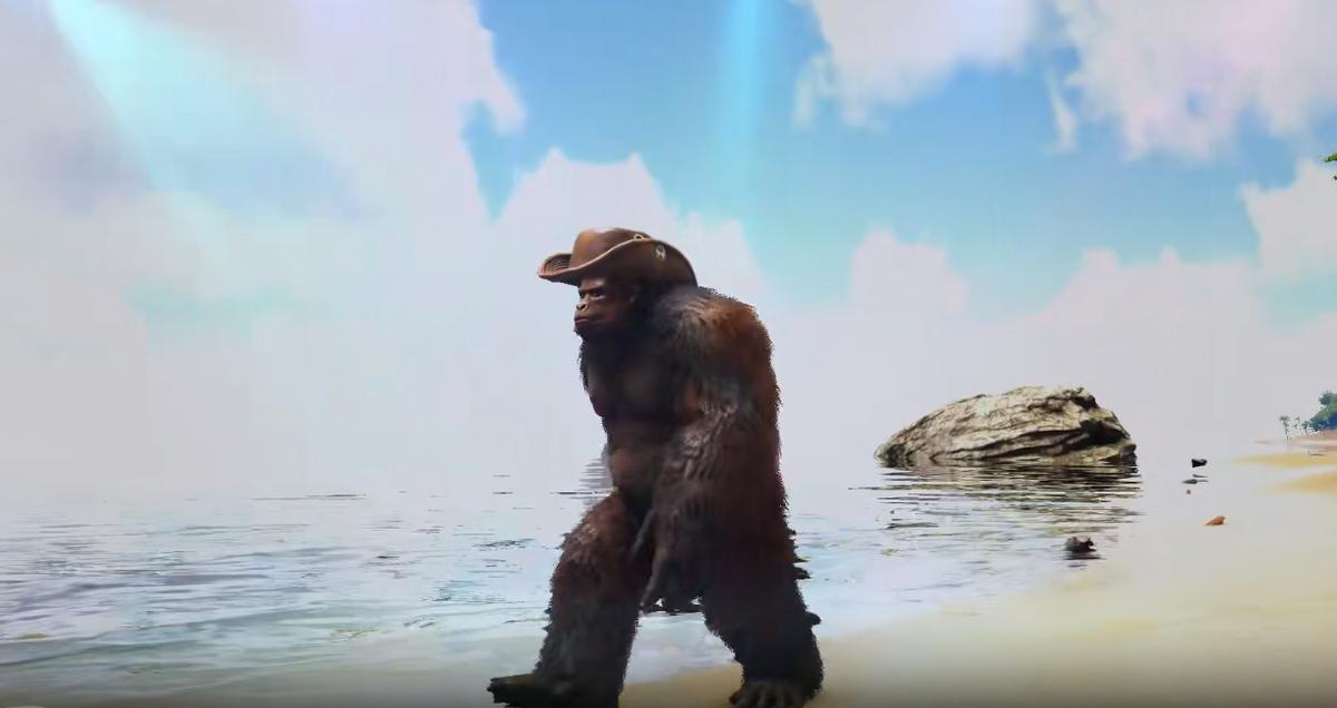 The anchor of "Ark Survival Evolved" uses a giant ape to walk the ...