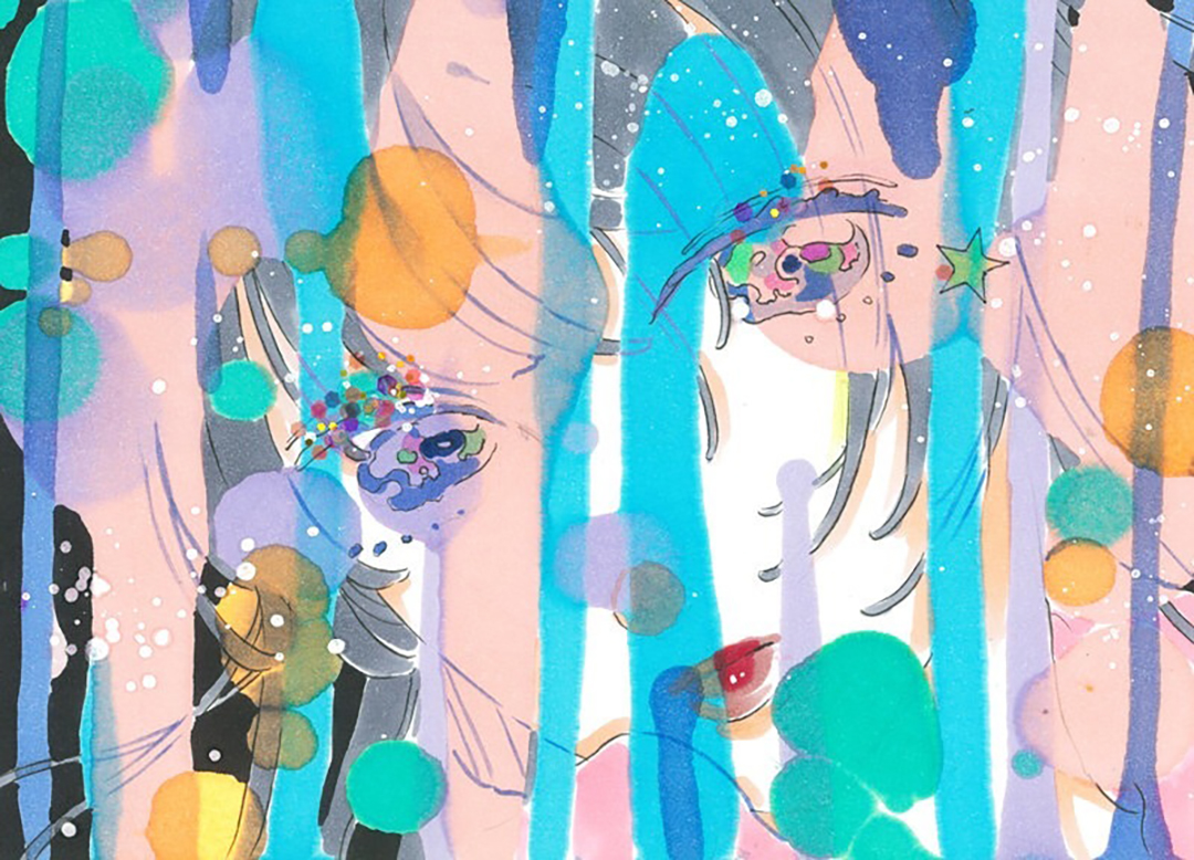 Dreamy and beautiful candy-colored girl illustration, the color flows ...