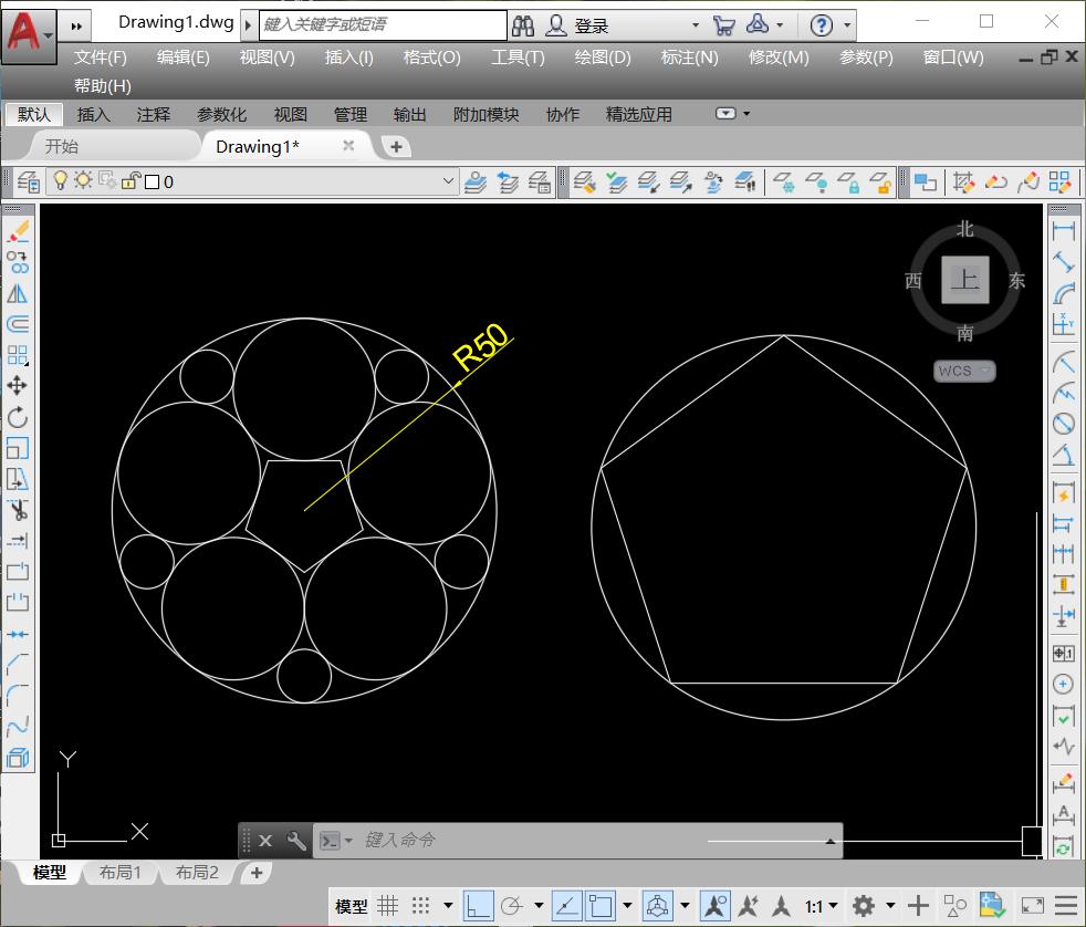 CAD circular array and polygon commands assist in drawing combined ...