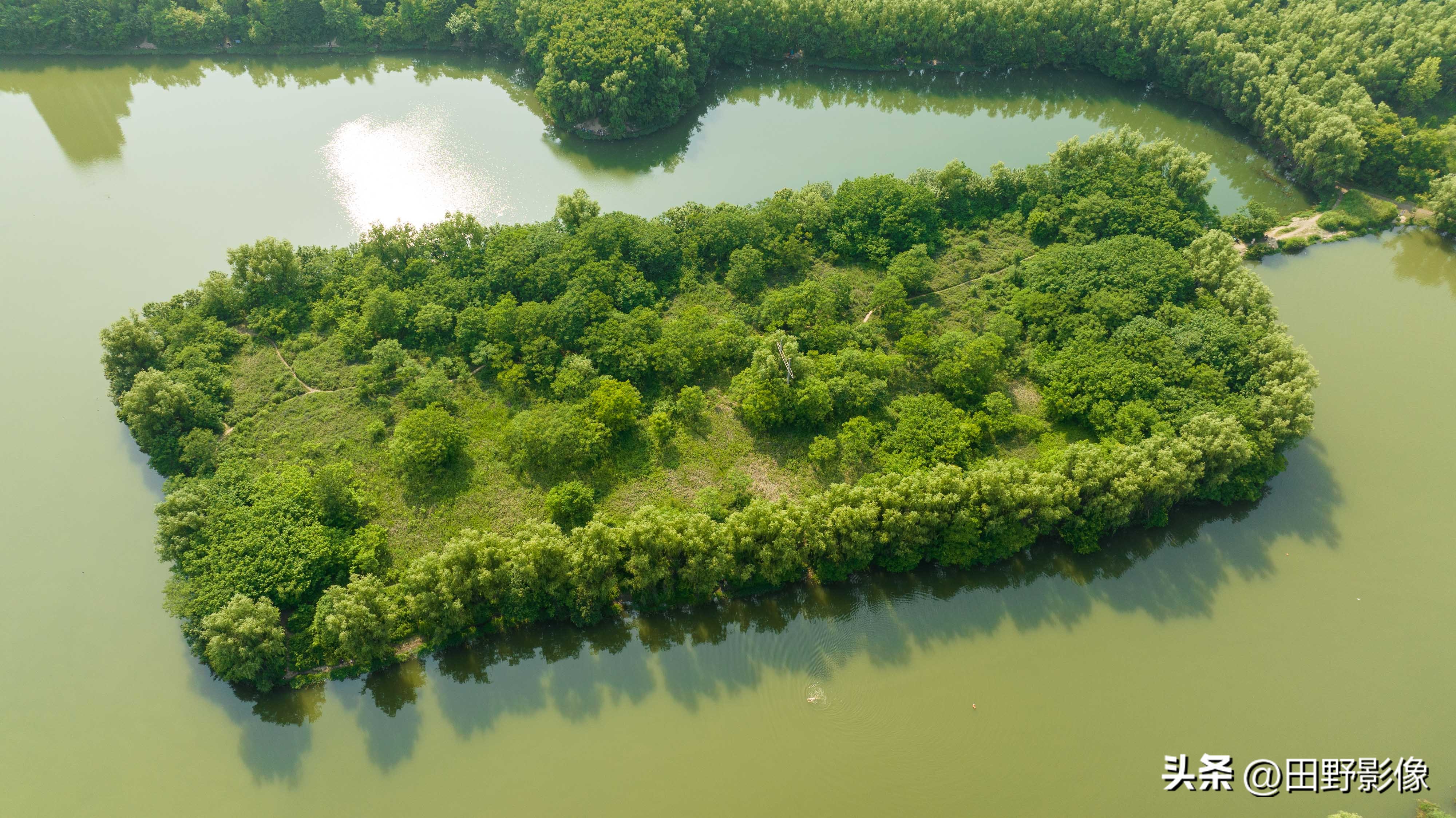 Aerial photography of Yanming Lake in Xi'an with vast waters, lush ...