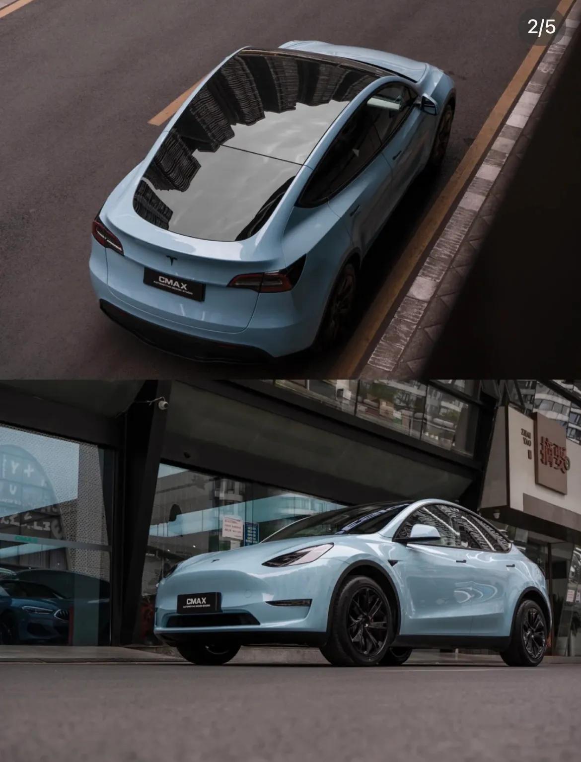 Sea salt ice cream station Tesla model Y changed color to sea breeze ...