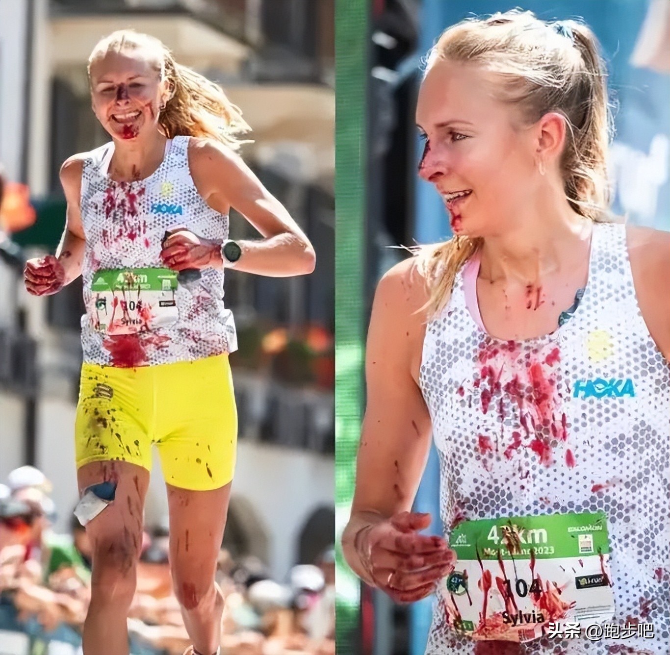 What a struggle! She fell before the finish line and was covered in ...