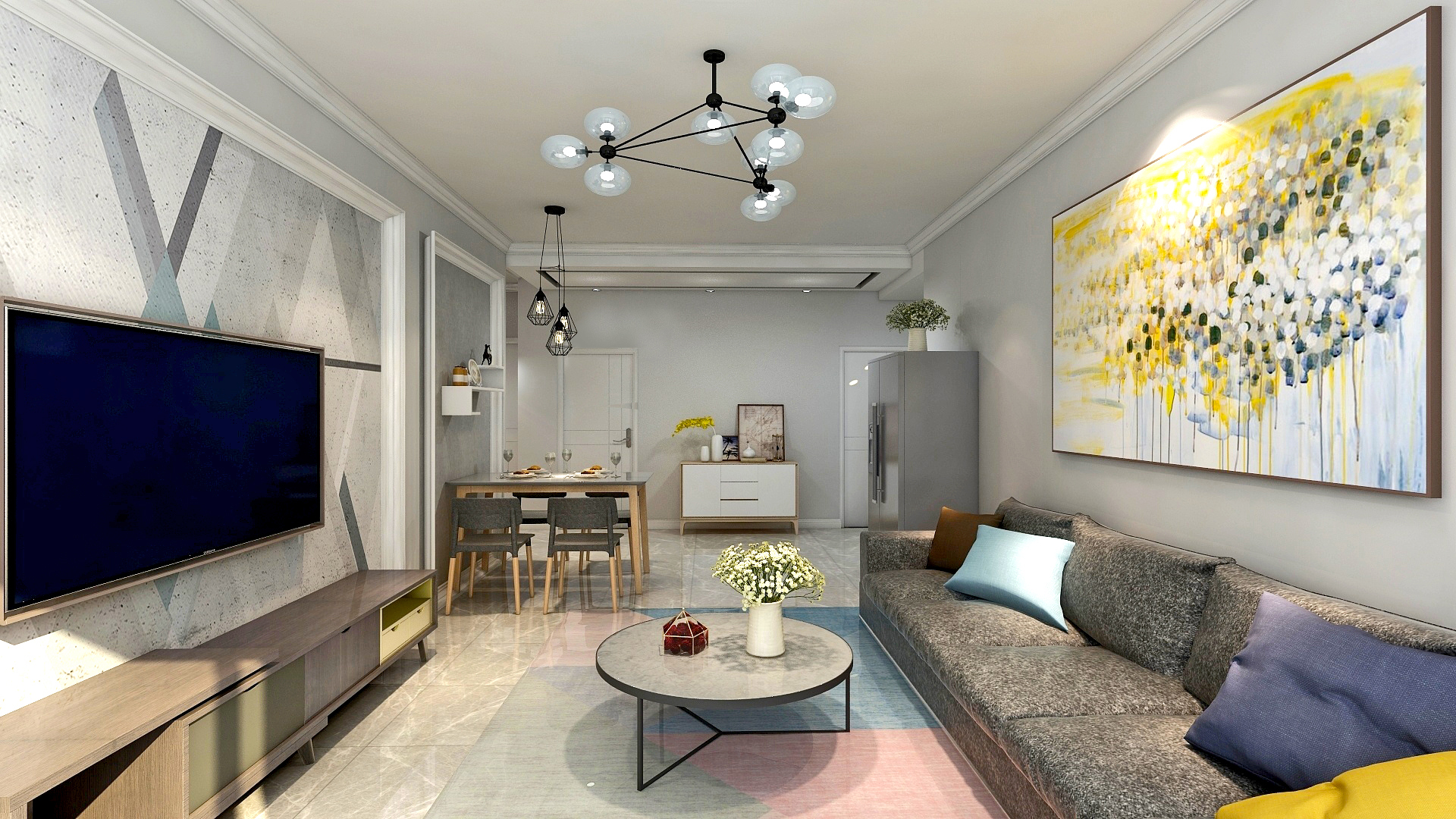 The 129-square-meter living room round table bouquet fills the artistic ...