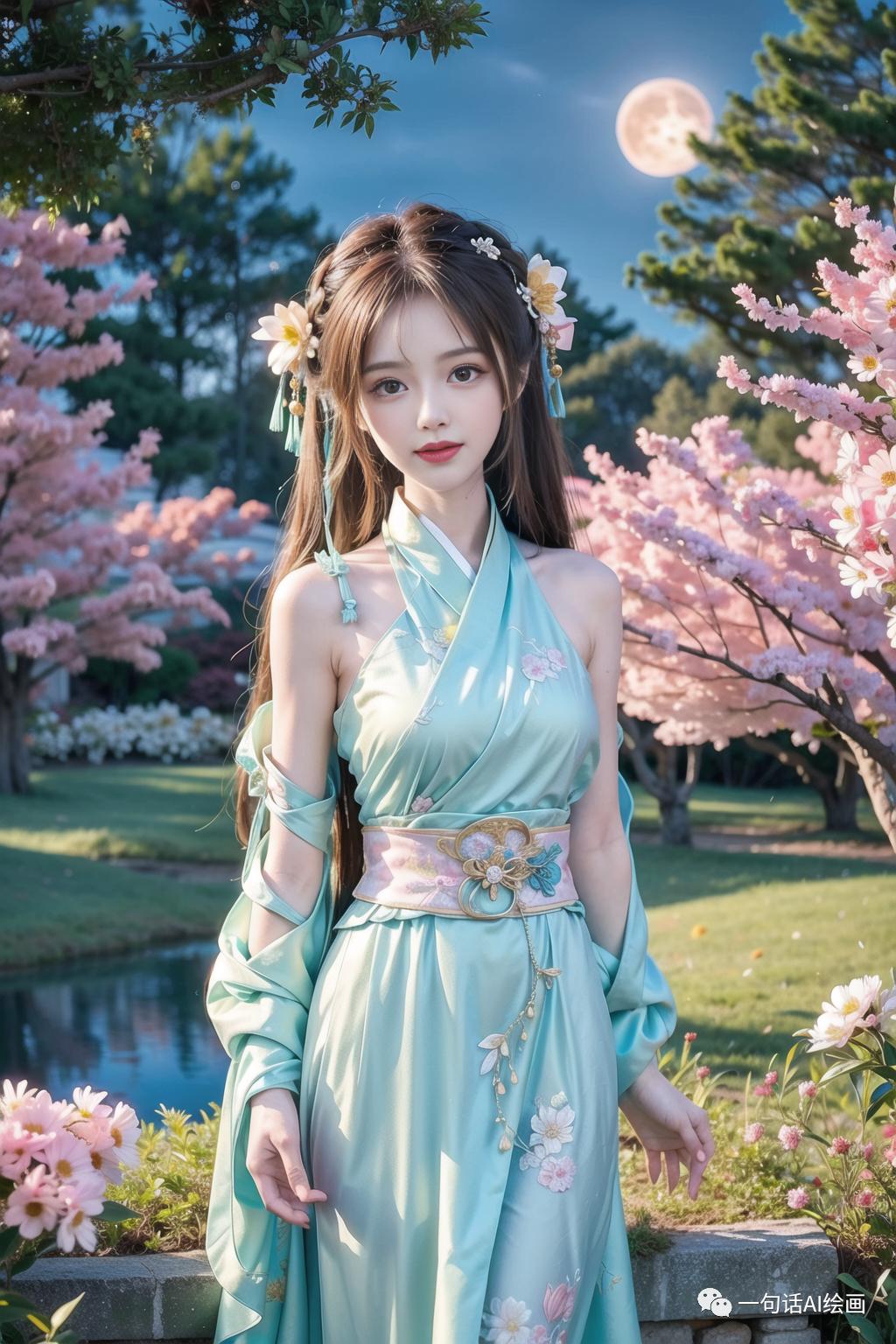 Beauty in Hanfu under the white full moonlight, super dreamy style - iMedia