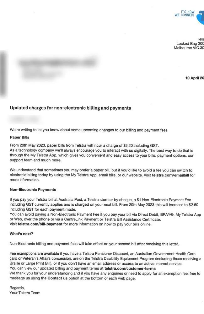 Telstra announced: In addition to the paper bill fee, this will also be ...