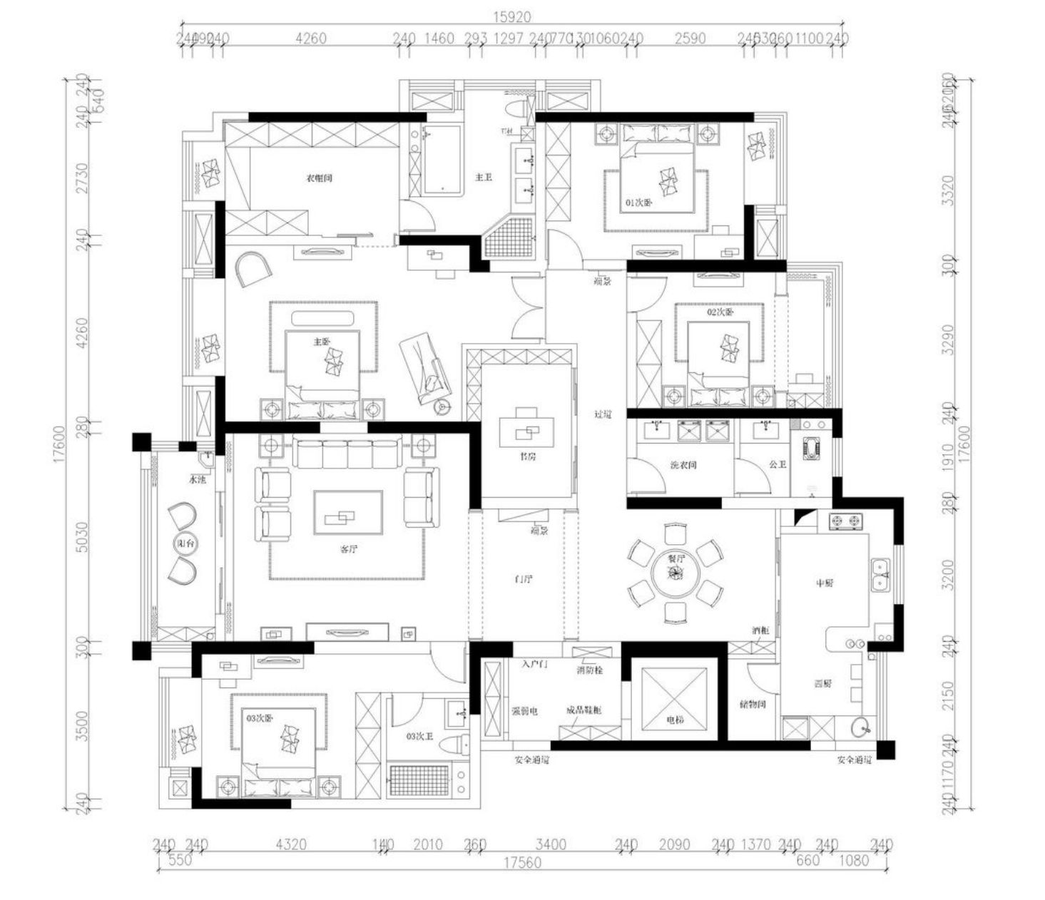 270㎡ modern American-style four-bedroom, the whole house has a super ...