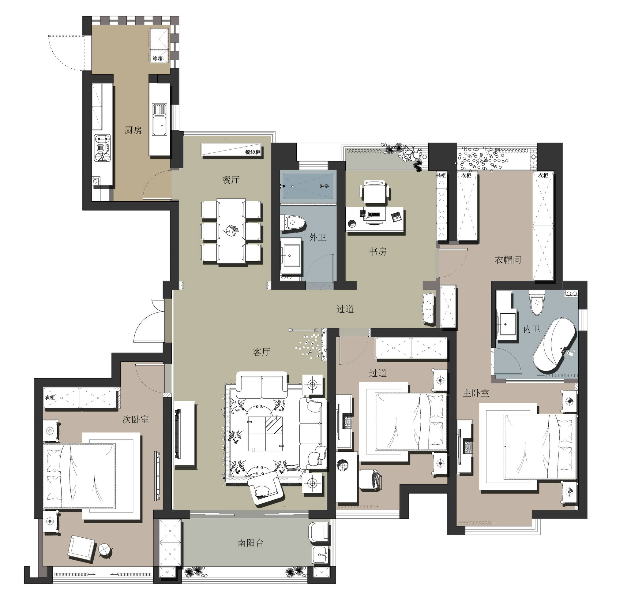 The 156-square-meter four-bedroom apartment gives the space an elegant ...