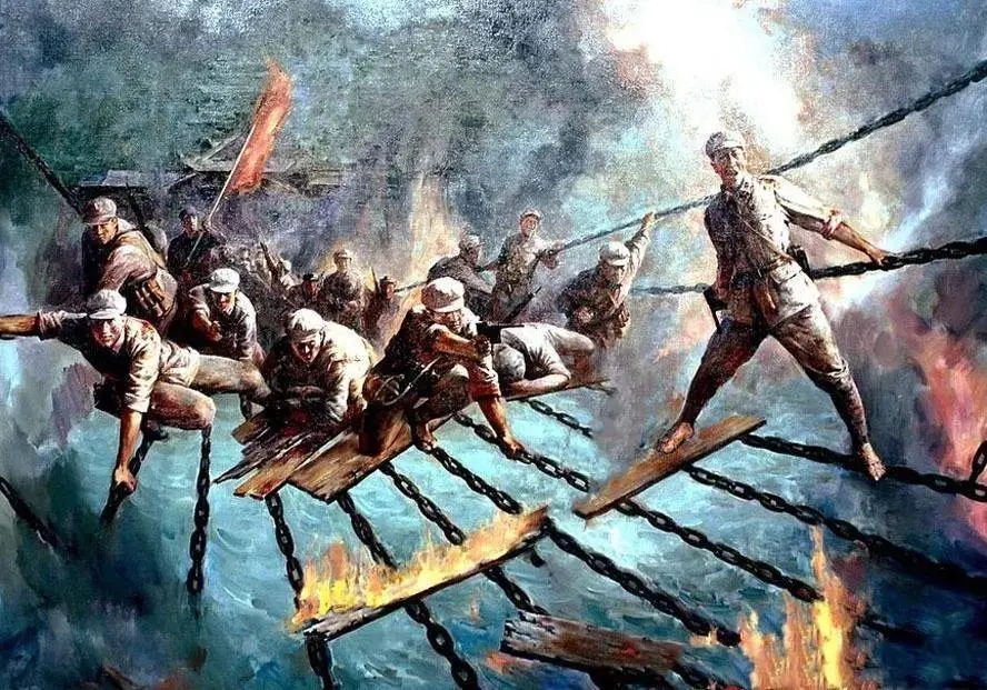 Flying over the Luding Bridge, the national army general Liu Wenhui ...