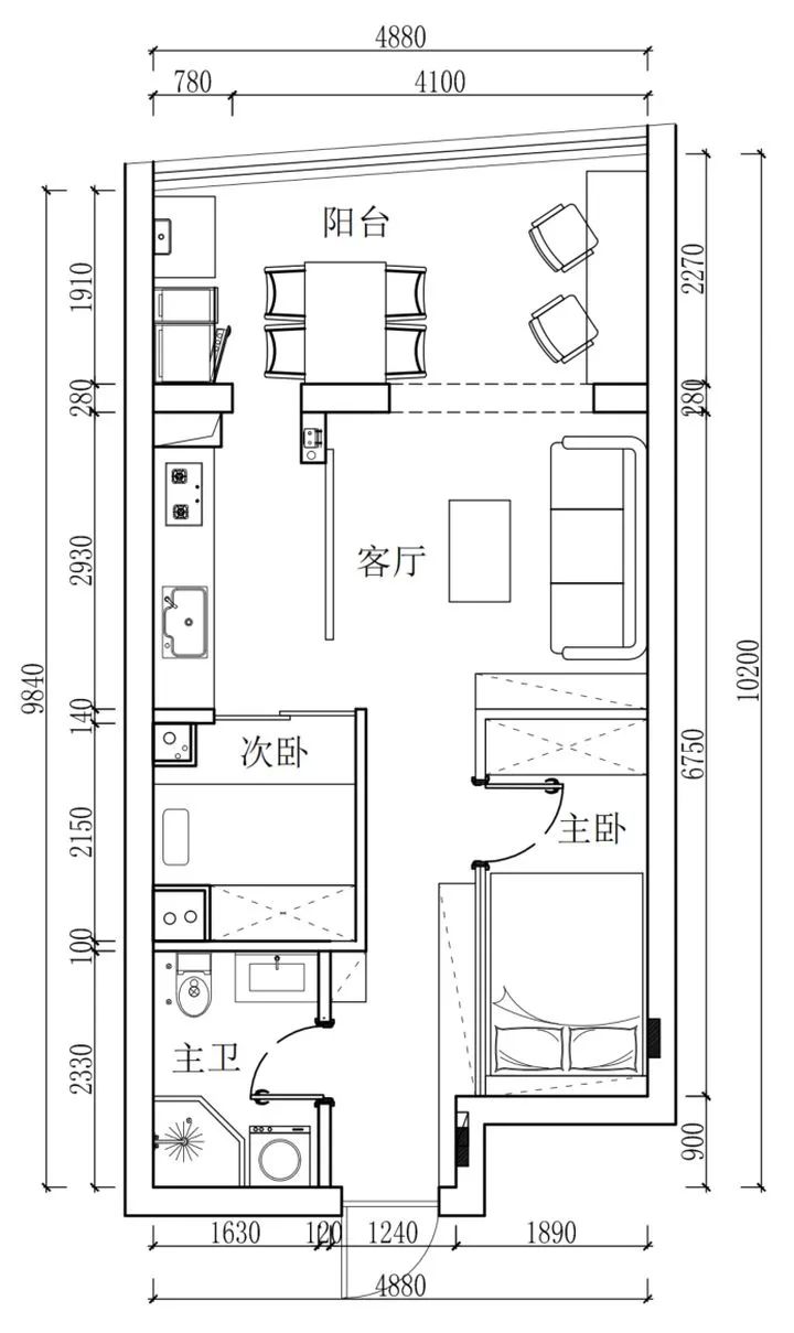 44 square meters two-bedroom, perfect layout of small units, complete ...