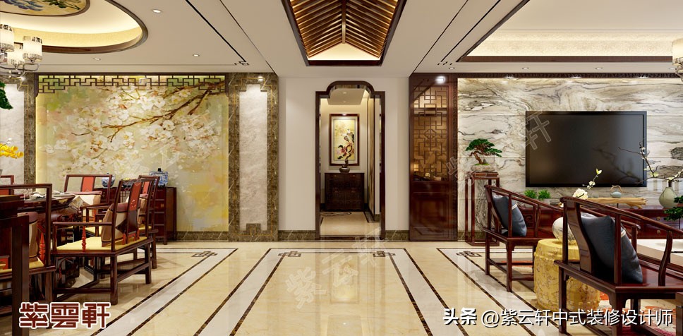 Large flat-floor Chinese-style residence, modern Chinese design ...