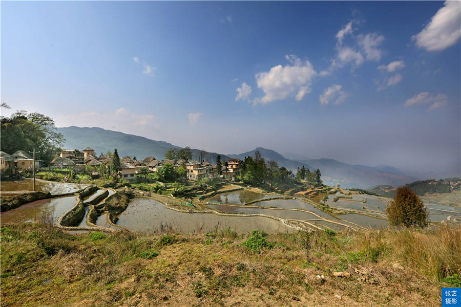 The beautiful ancient village of Azhake among the terraced fields in ...