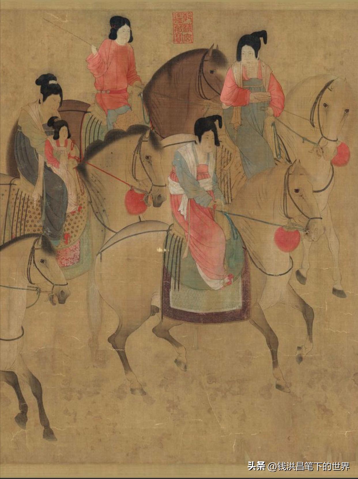 The famous painting "Stepping Chariot" by the painter Yan Liben of the ...