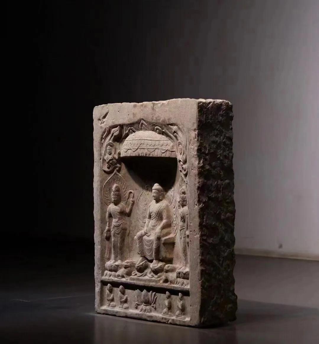 One Buddha and Two Bodhisattva niches, the bluestone carving is fine ...