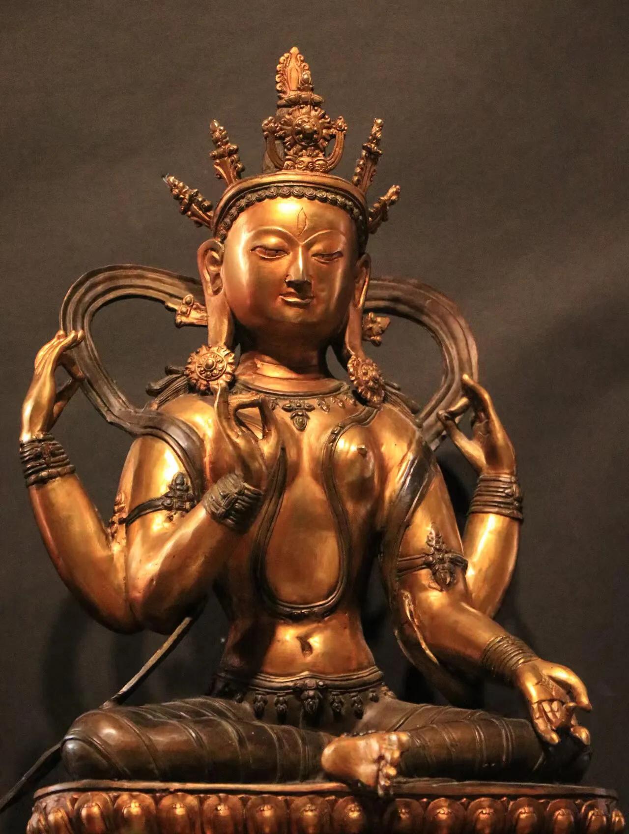 The four-armed gilt bronze statue of Tara is 50 long, 34 wide and 22 cm ...