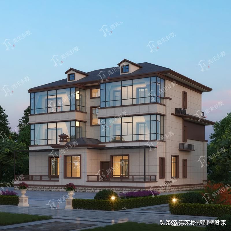 A three-storey Chinese-style double-family villa suitable for self ...