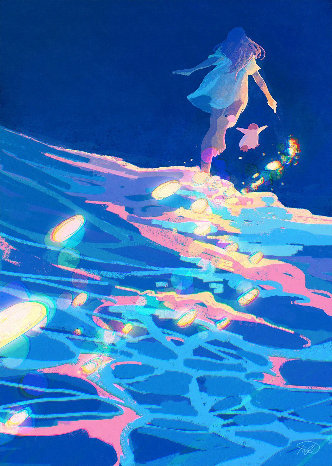 Bright and comfortable two-dimensional girl illustration, the whole ...