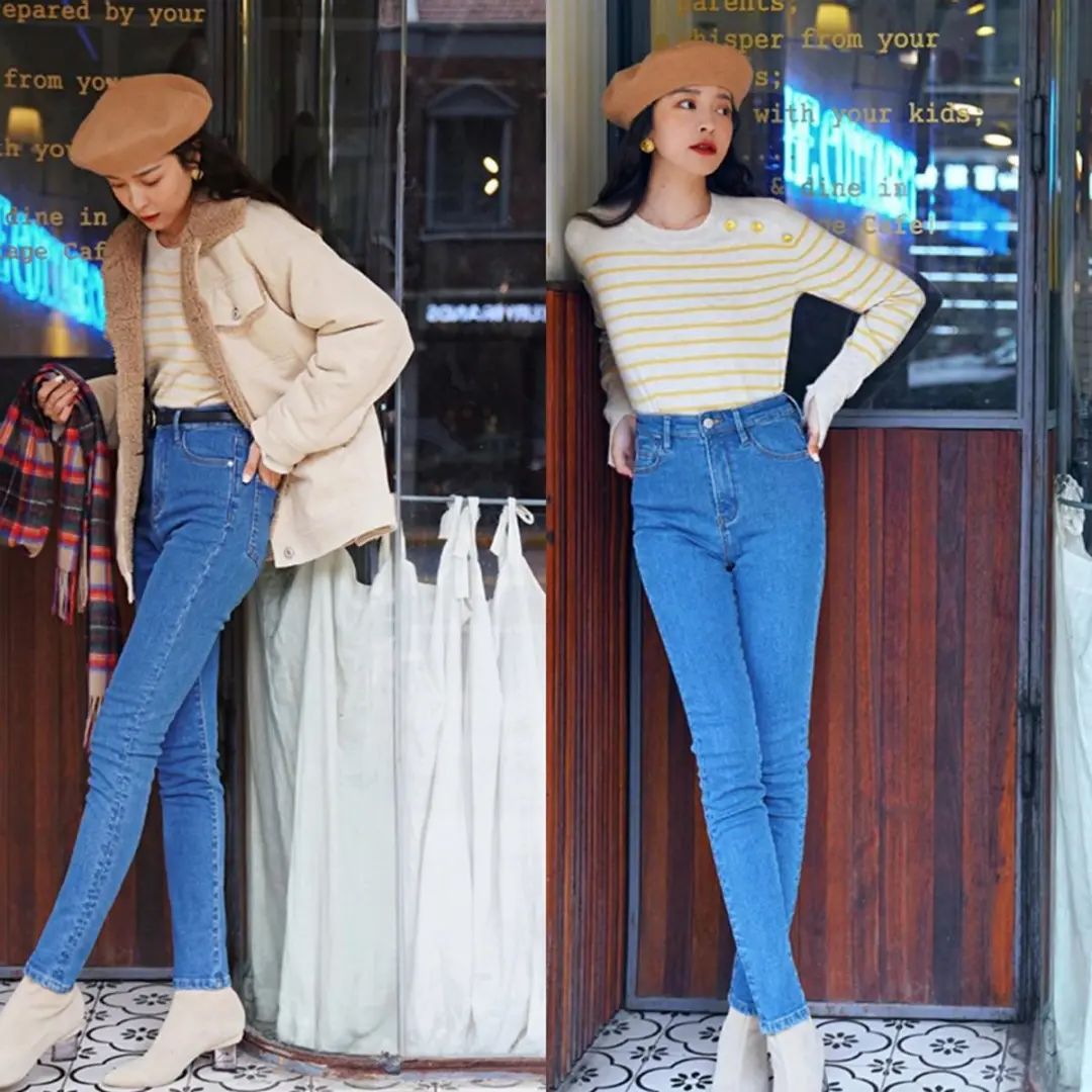 Skinny jeans with a charming and elegant texture, full of foreign style ...