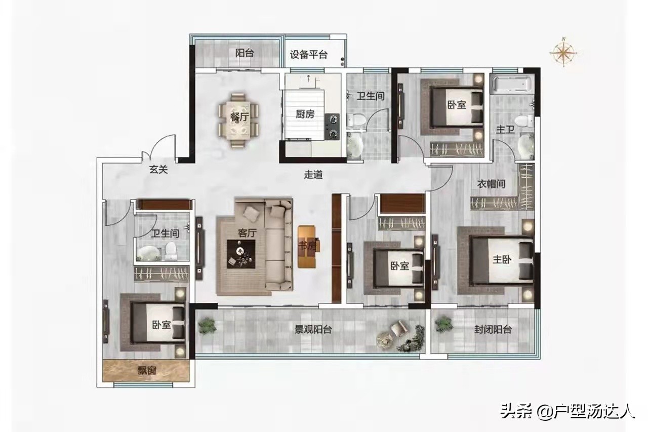 186 square meters of exquisite four-bedroom with three external ...