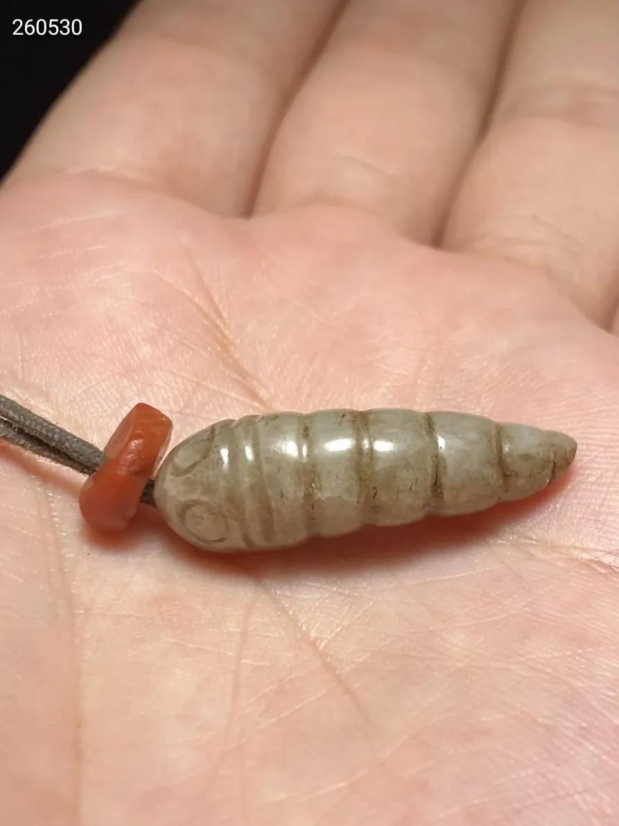 Warring States period white jade silkworm chrysalis "size" length 3 ...