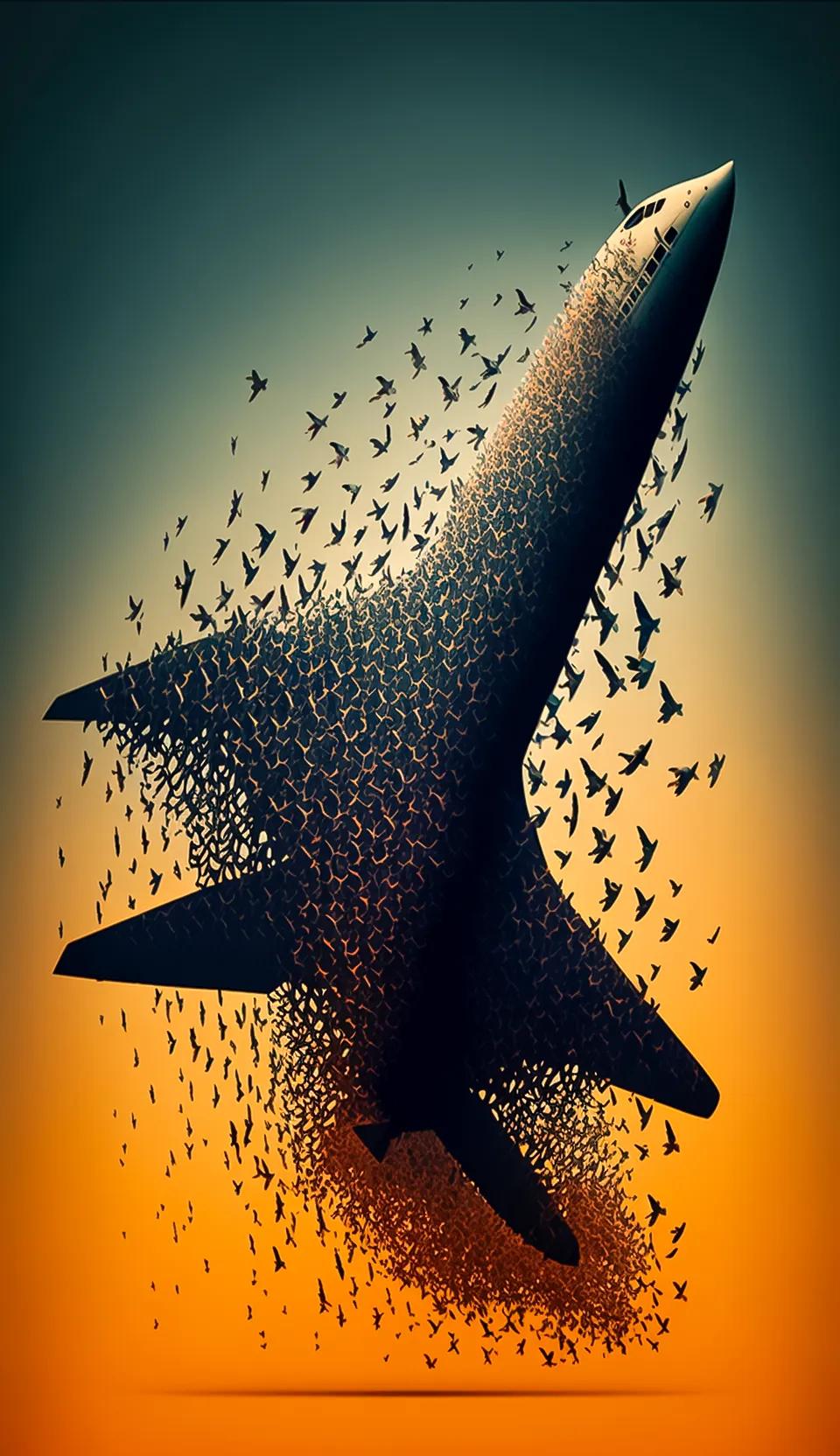 European starlings gather and fly to attack the aircraft beautifully ...