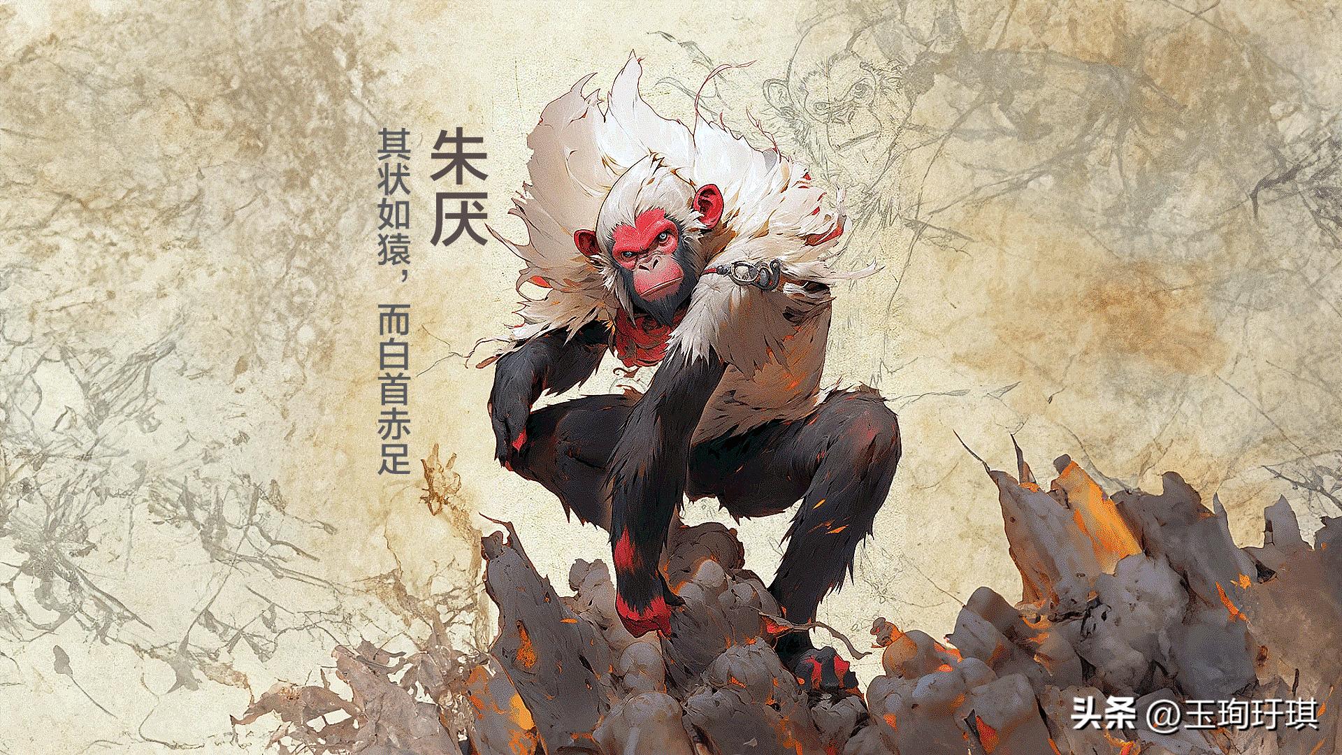 Shan Hai Jing Strange Beast: Zhu Yan, like an ape with white head and ...