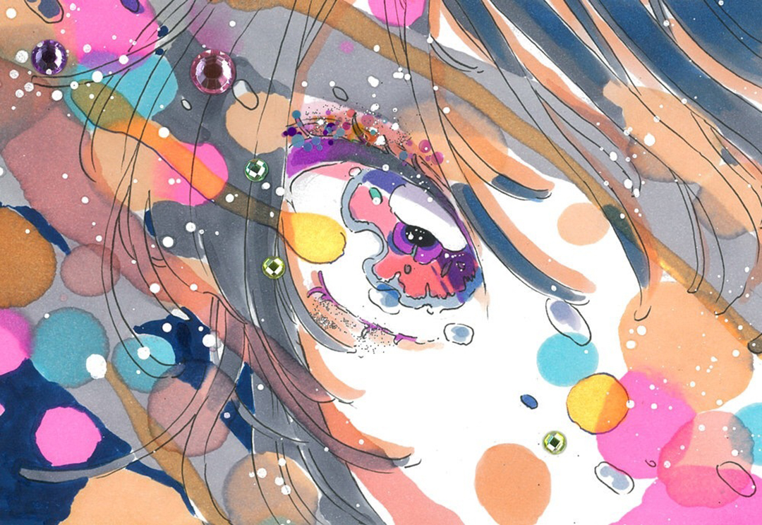 Dreamy and beautiful candy-colored girl illustration, the color flows ...
