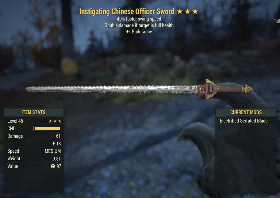 Chinese officer sword in fallout 4/76 - iNEWS