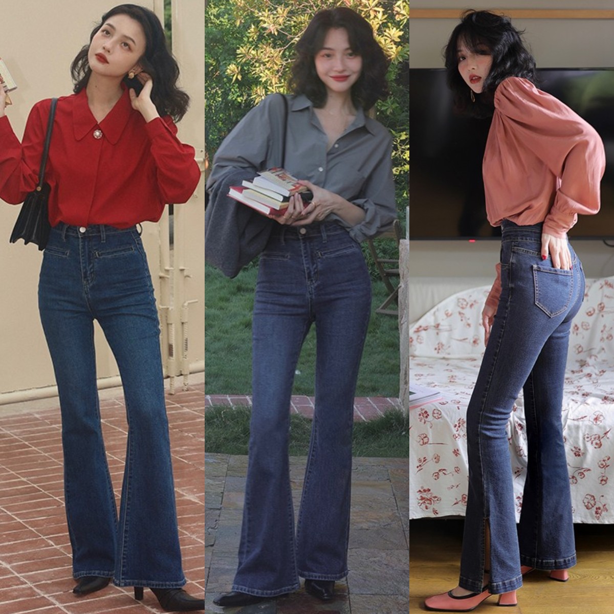 The suddenly popular "flare pants" are worn like this, retro and ...