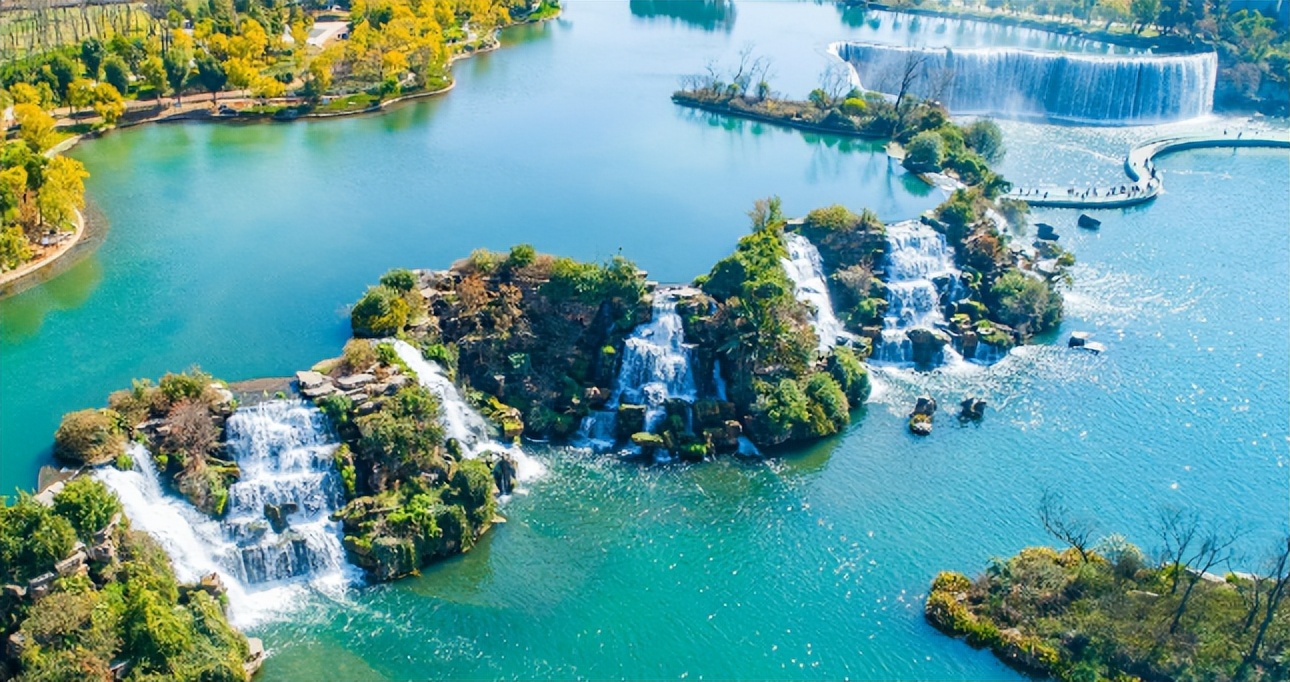 This artificial waterfall in Kunming is the largest in Asia; it is 400 ...