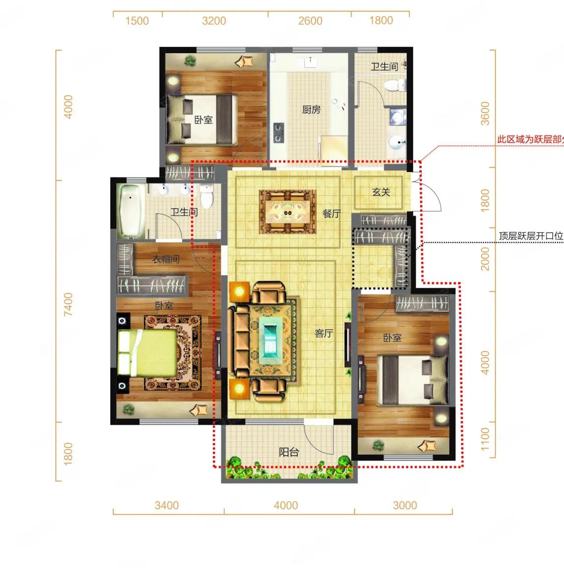 120 square meters of clover house type, the interior design is more ...