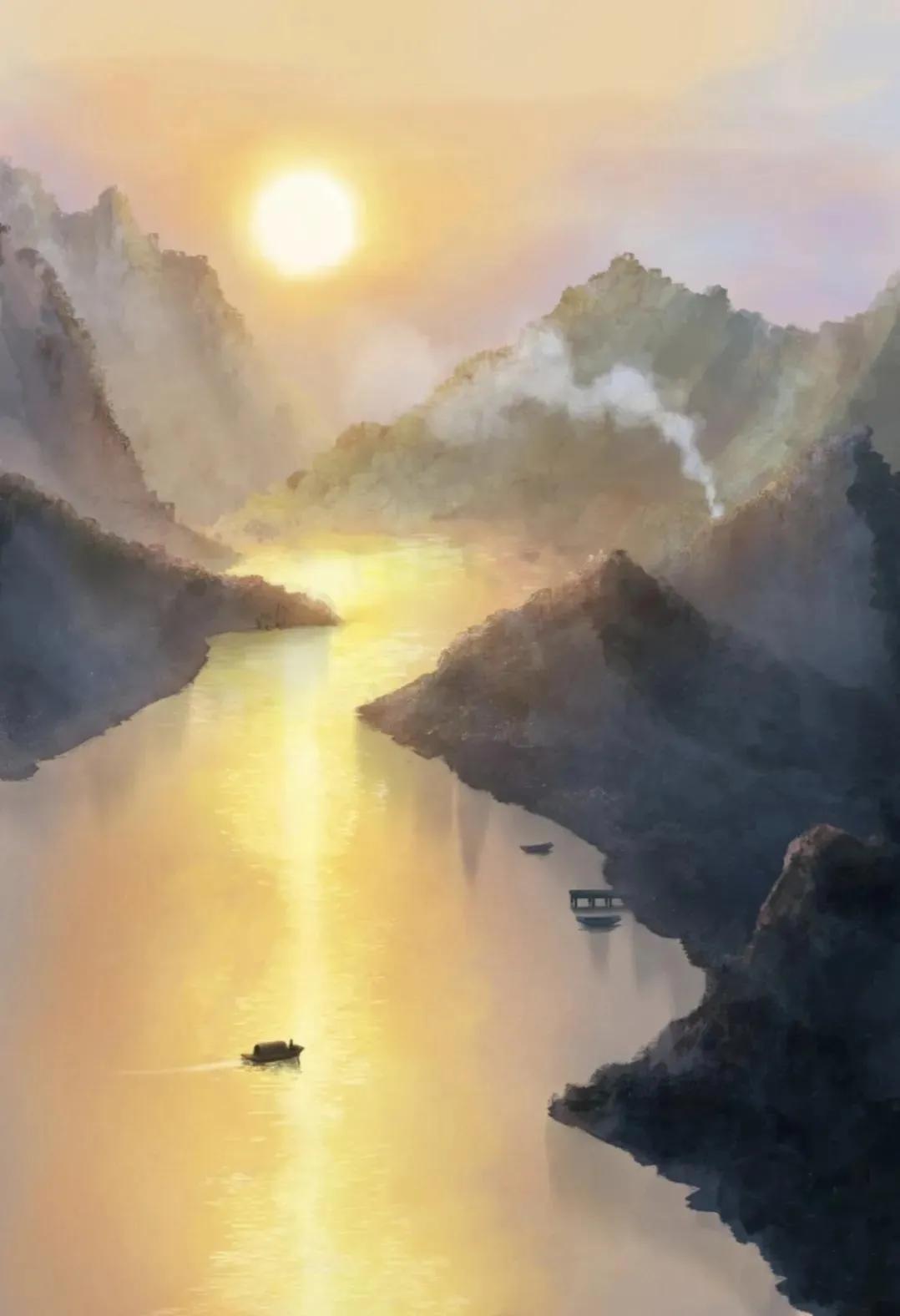 Jiang Wan Setting Sun Ripples Gold Broken Free Style Poetry Not Bad Red ...