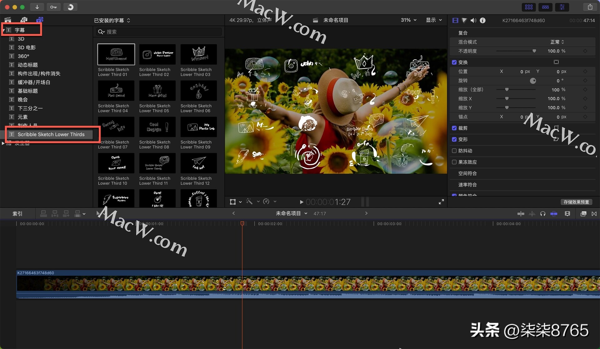 FCPX plugin-16 hand-drawn cartoon sketch graffiti graphic text title ...