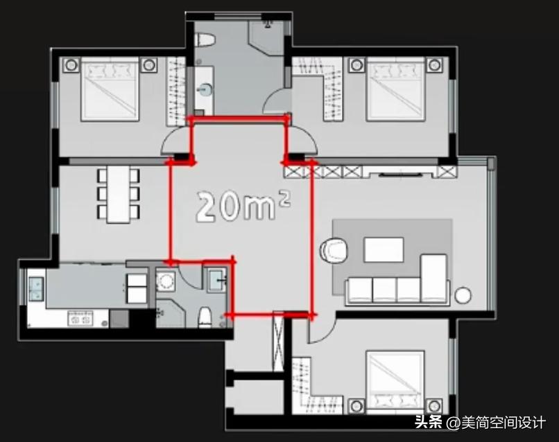 140 square meters large three-bedroom, optimized apartment type for ...