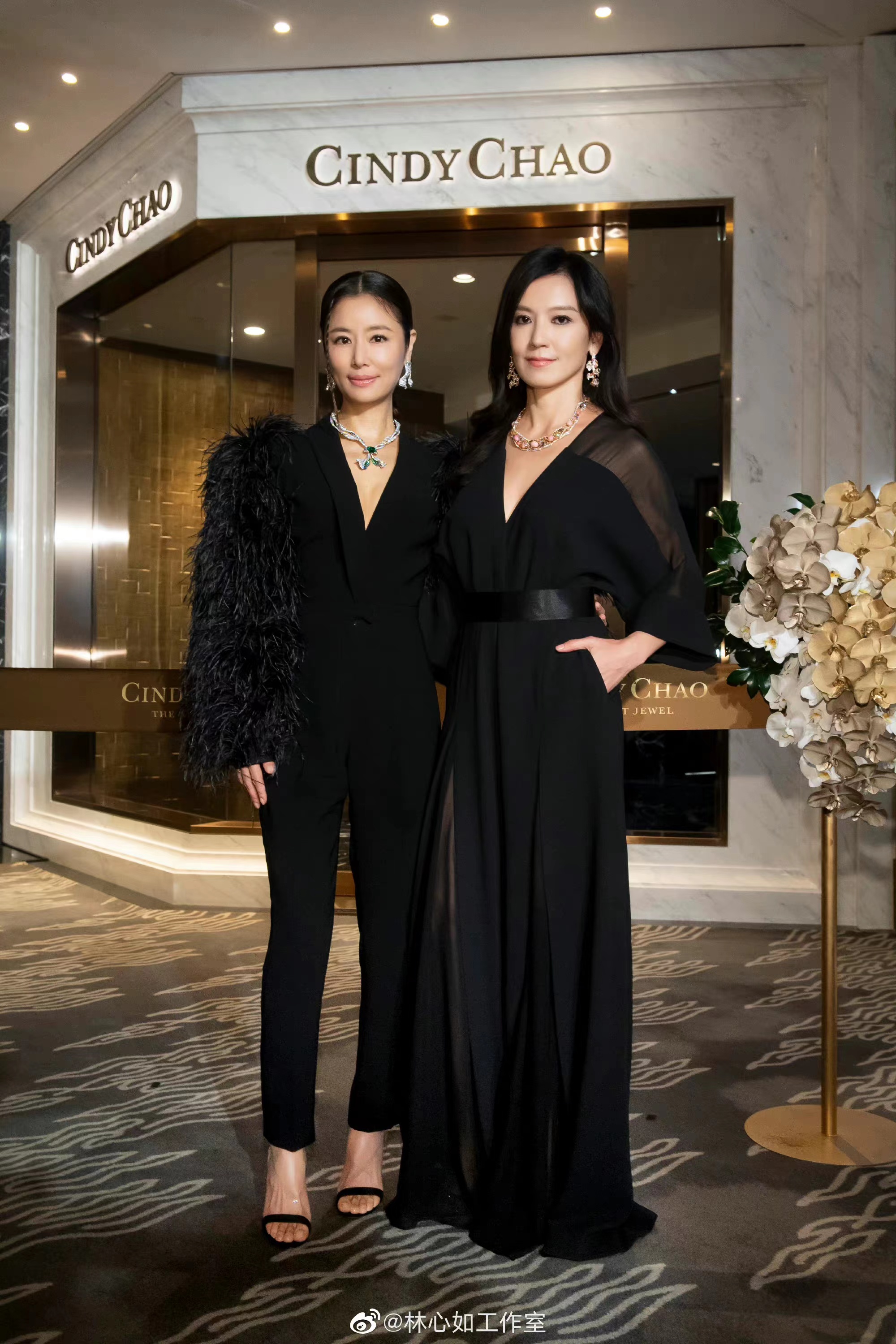 46-year-old Ruby Lin attended the event, wearing black jumpsuits with ...